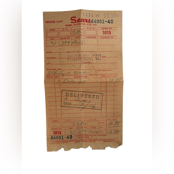 Accents | Vintage Sears Roebuck Sales Ticket Mcm 196s 1970s ...